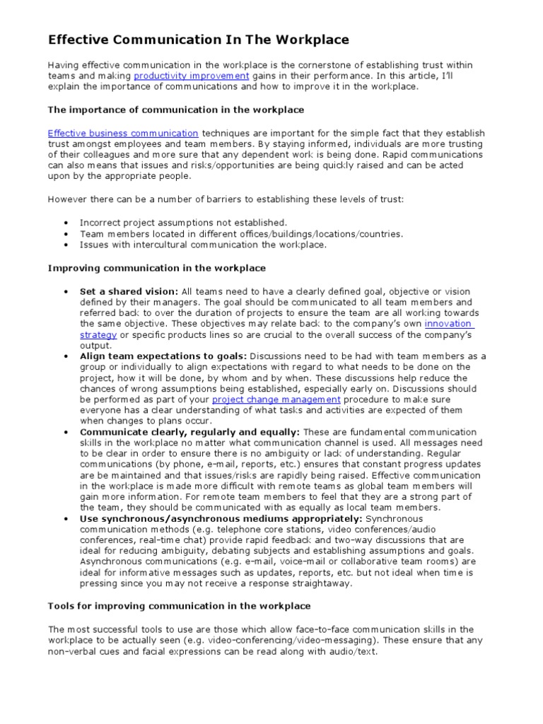 Effective Communication in The Workplace | PDF | Rumor | Goal