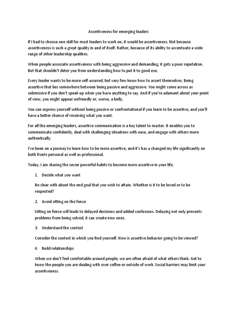 Assertiveness For Leaders | PDF | Body Language | Behavioural Sciences