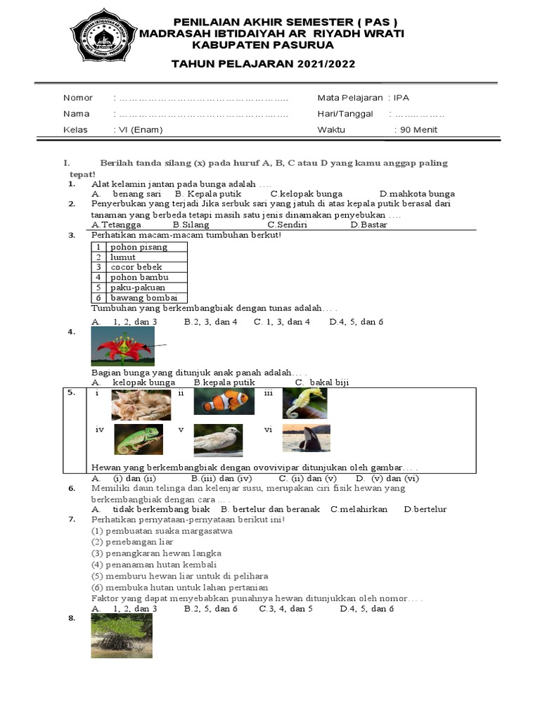 Soal Ipa Pas 1 KLS 6 (2021-2022) | PDF