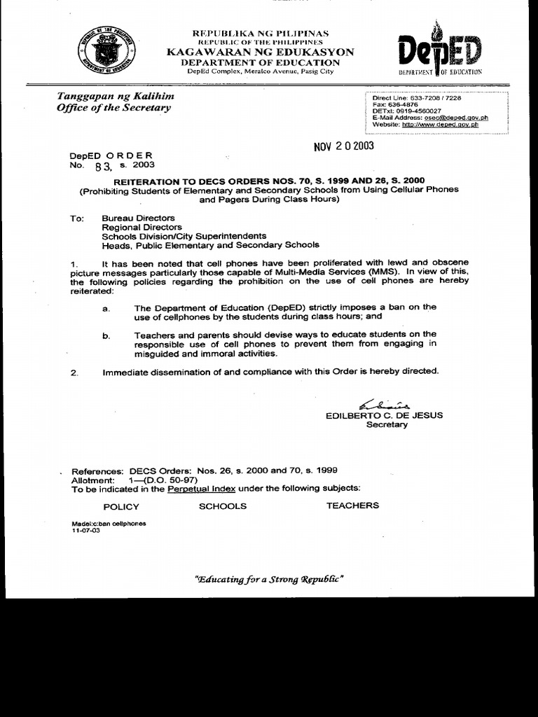 DO - s2003 - 83 Use of Cellphones Students | PDF