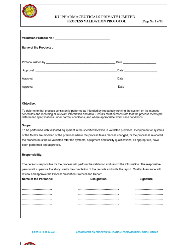 Process Validation Protocol | PDF | Verification And Validation | Quality
