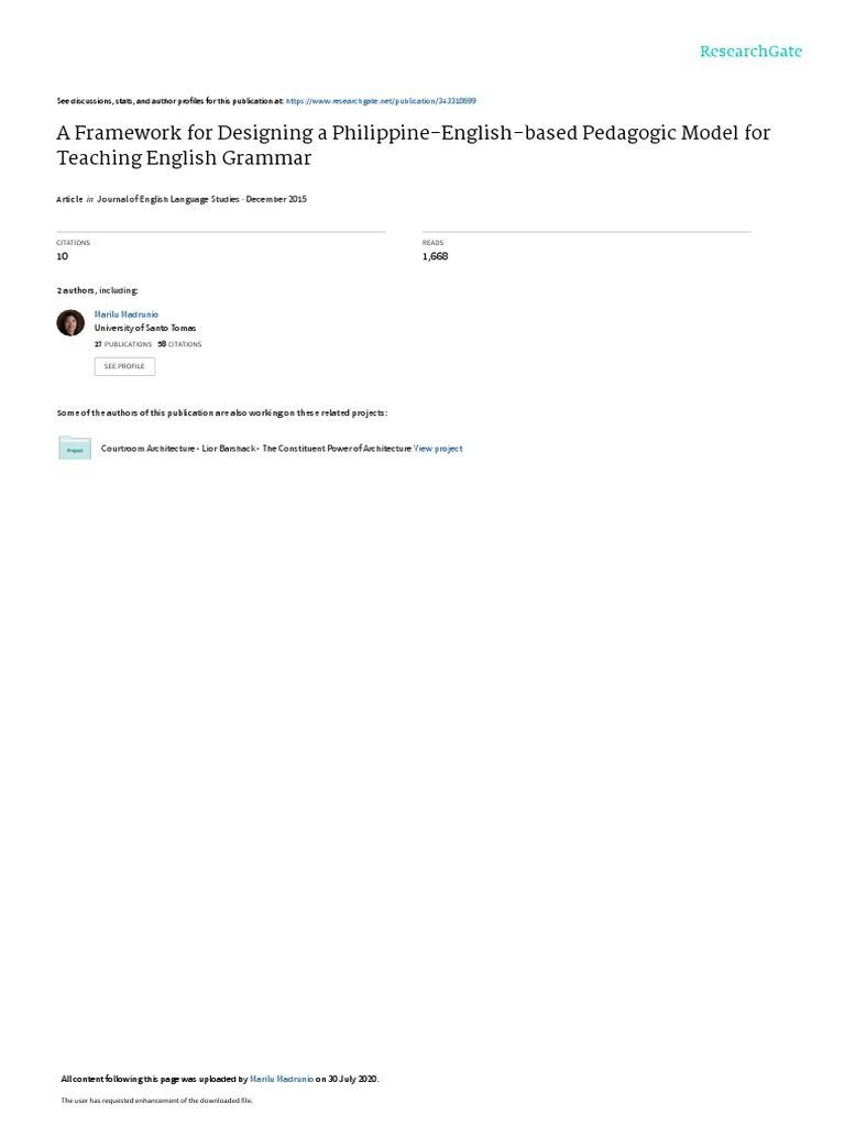 Philippine-English grammar teaching model framework | PDF | English ...