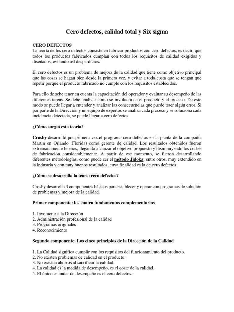 Cero Defectos | PDF | Calidad (comercial) | Six Sigma