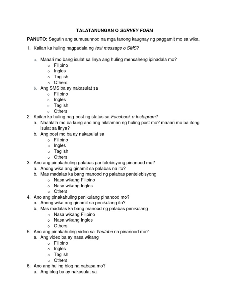 Talatanungan o Survey Form | PDF