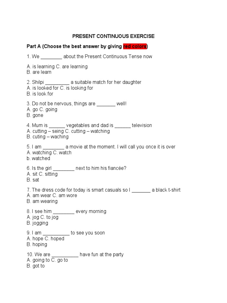 PRESENT CONTINUOUS EXERCISE Edited | PDF | Bali