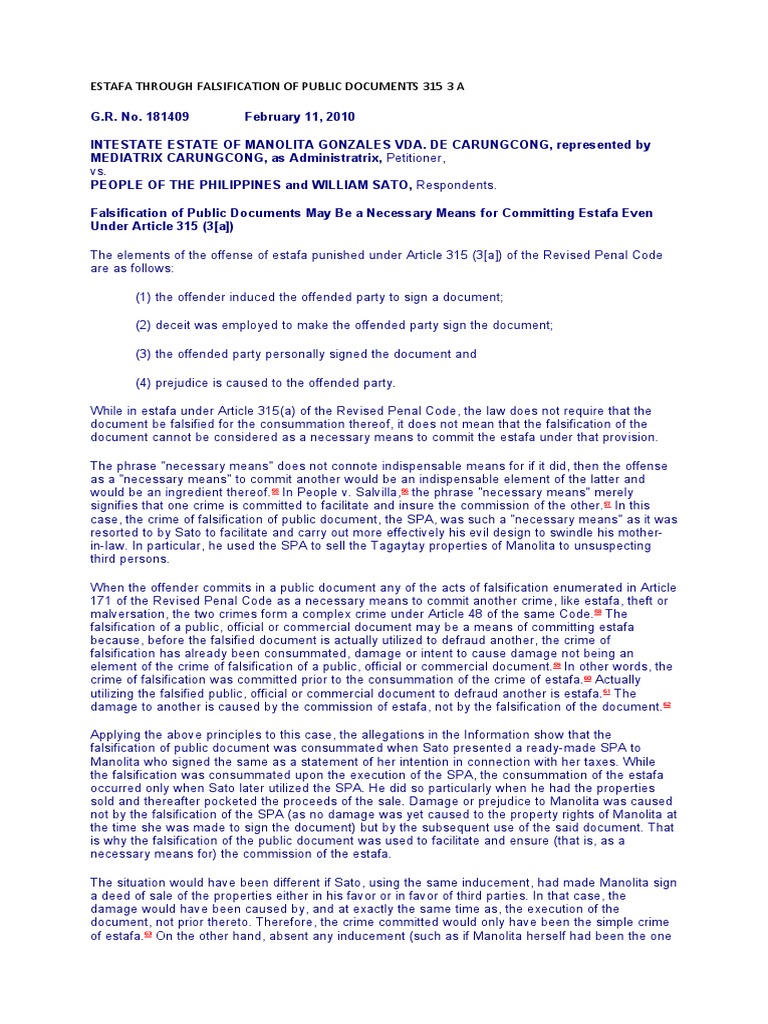 Estafa Through Falsification of Public Documents 315 3 A | PDF | Fraud ...
