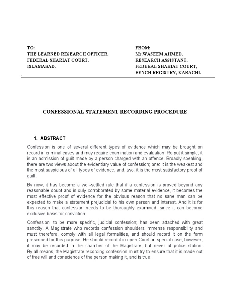 Confessional Statement Recording Procedure | PDF | Confession (Law ...