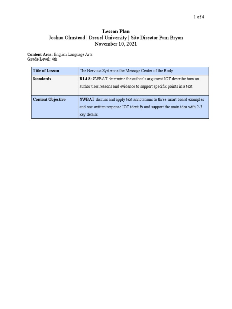 Bryan Lesson Olmstead 11 | PDF | Nerve | Central Nervous System