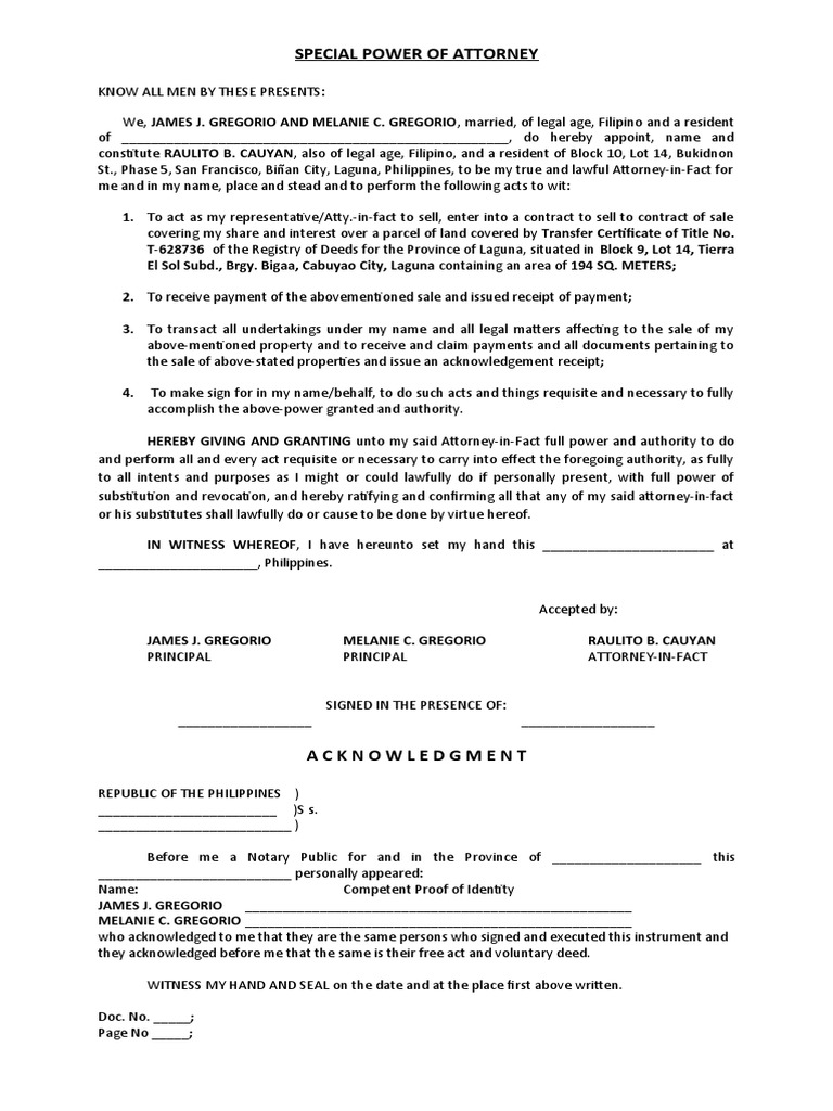 SPA Sell Property For Consul | PDF | Power Of Attorney | Civil Law ...
