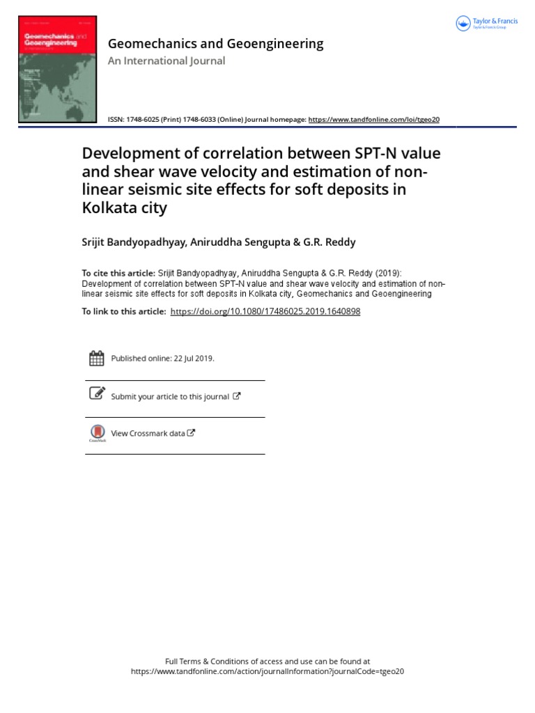 Correlation Between SPT N Value and Shear Wave Velocity | PDF ...