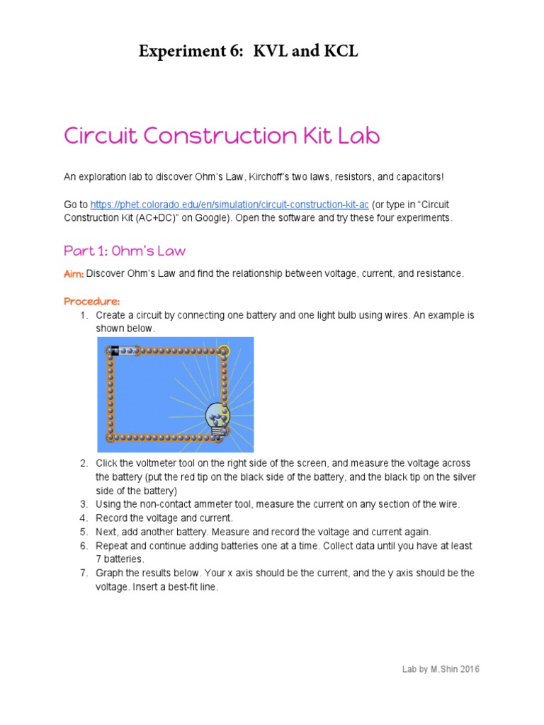 Circuit Construction Kit Lab: Experiment 6: KVL and KCL | PDF ...