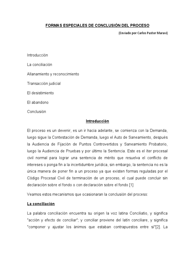 Formas especiales de conclusión del proceso civil | PDF | Ley procesal ...