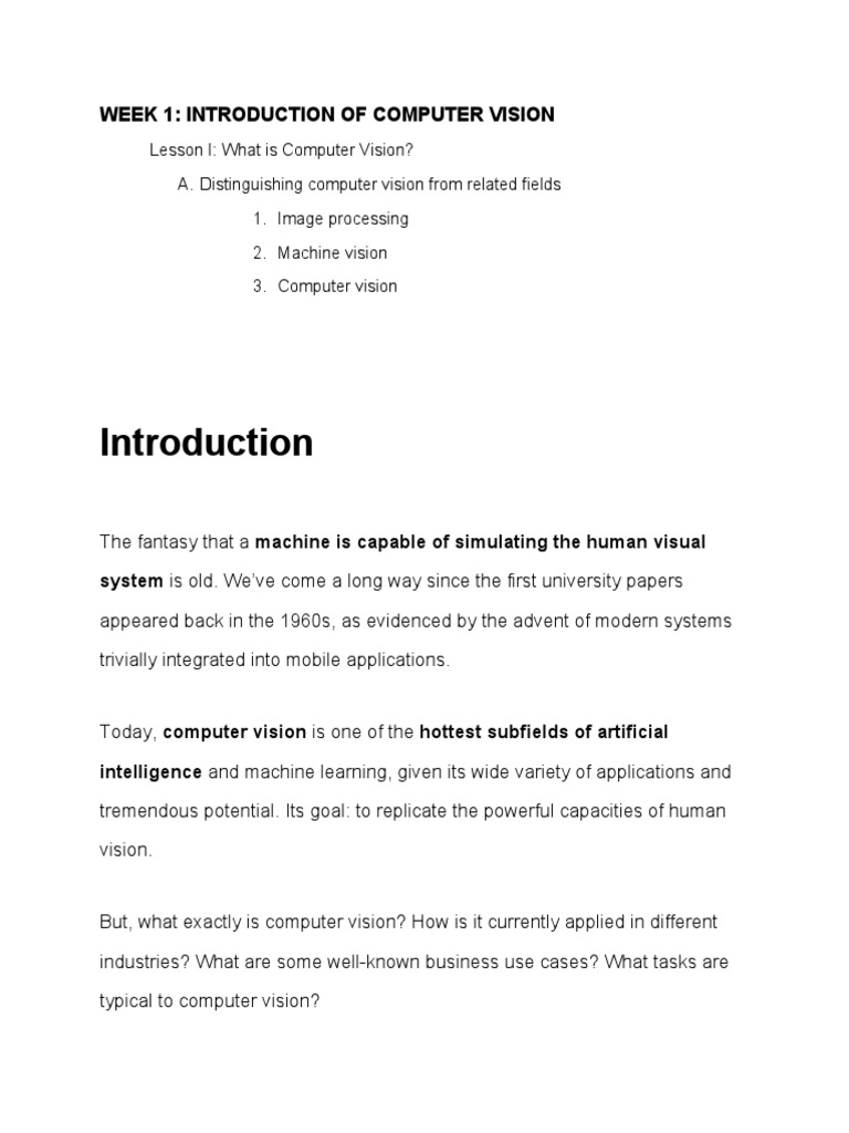 Week 1: Introduction of Computer Vision | PDF | Computer Vision | Learning
