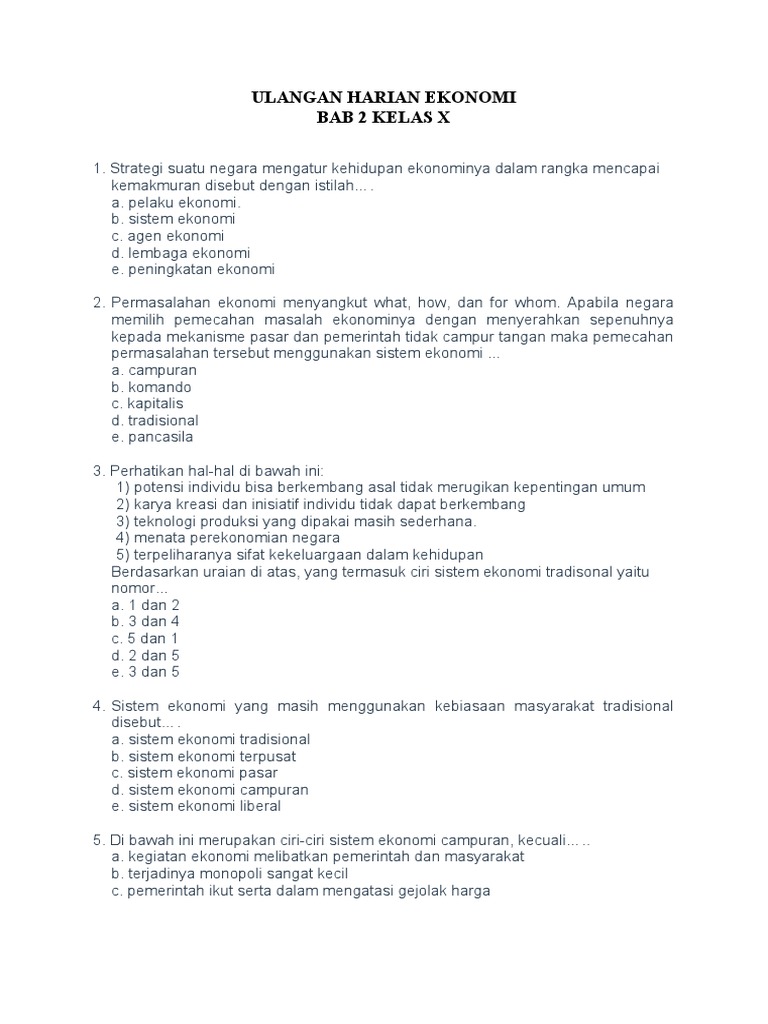 Ulangan Harian Eko Bab 2 Kls X Sem 1 Nop 2021 | PDF