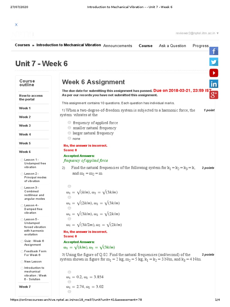 Noc18-Me37 Week 06 Assignment 01 | PDF | Mechanical Engineering | Classical Mechanics