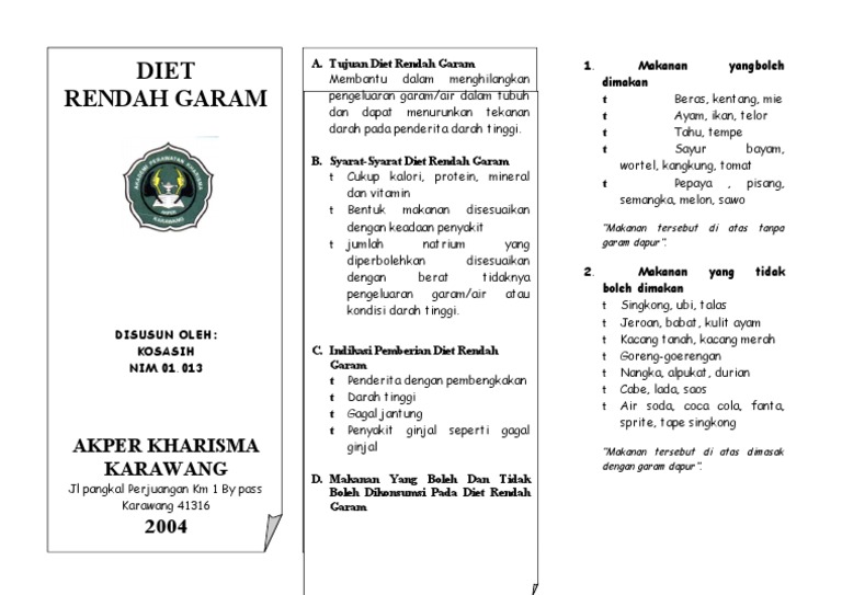 Leaflet Diet Rendah Garam | PDF