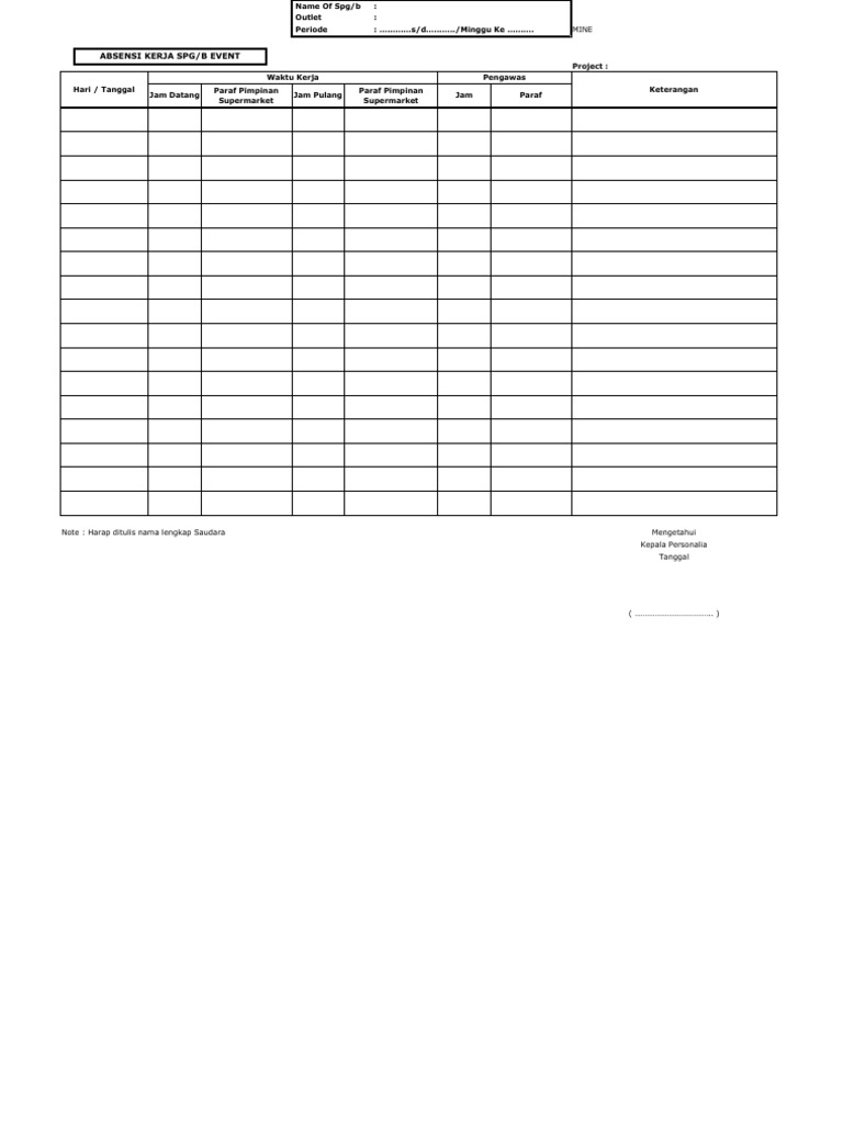 Absensi Kerja SPG/B Event Supermarket | PDF