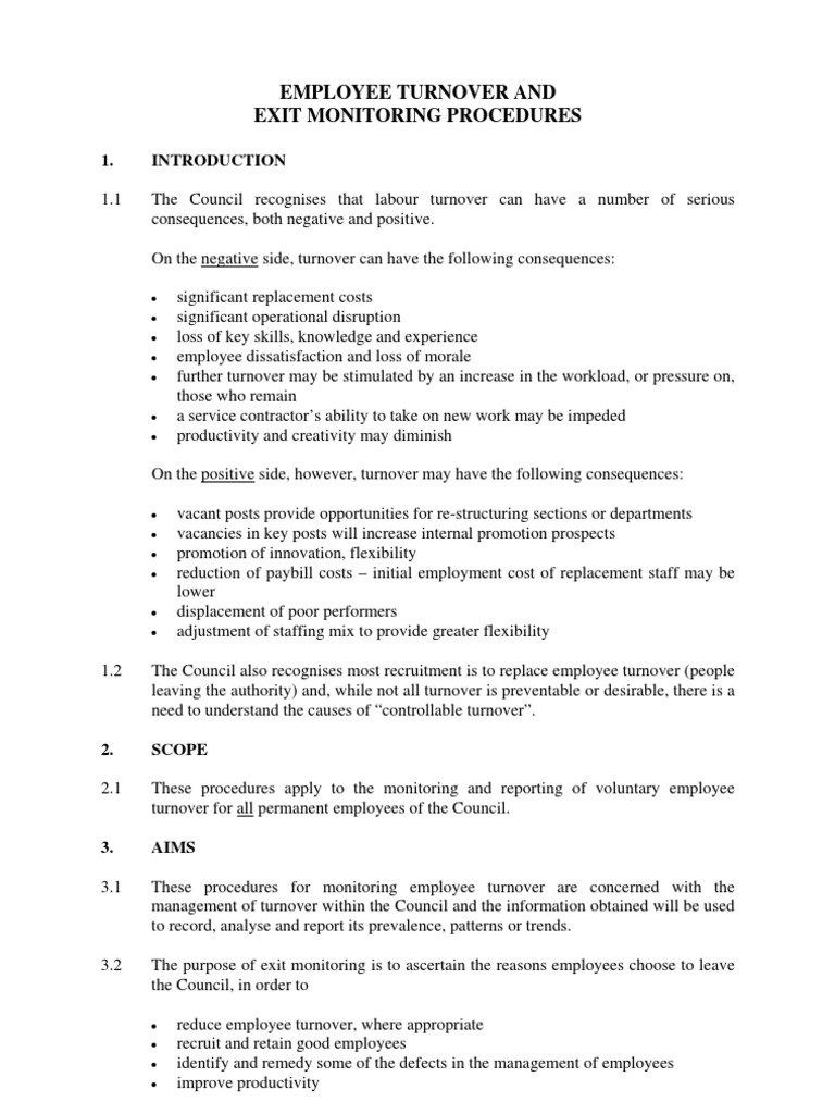 Employee Turnover Monitoring Procedures | PDF | Turnover (Employment ...