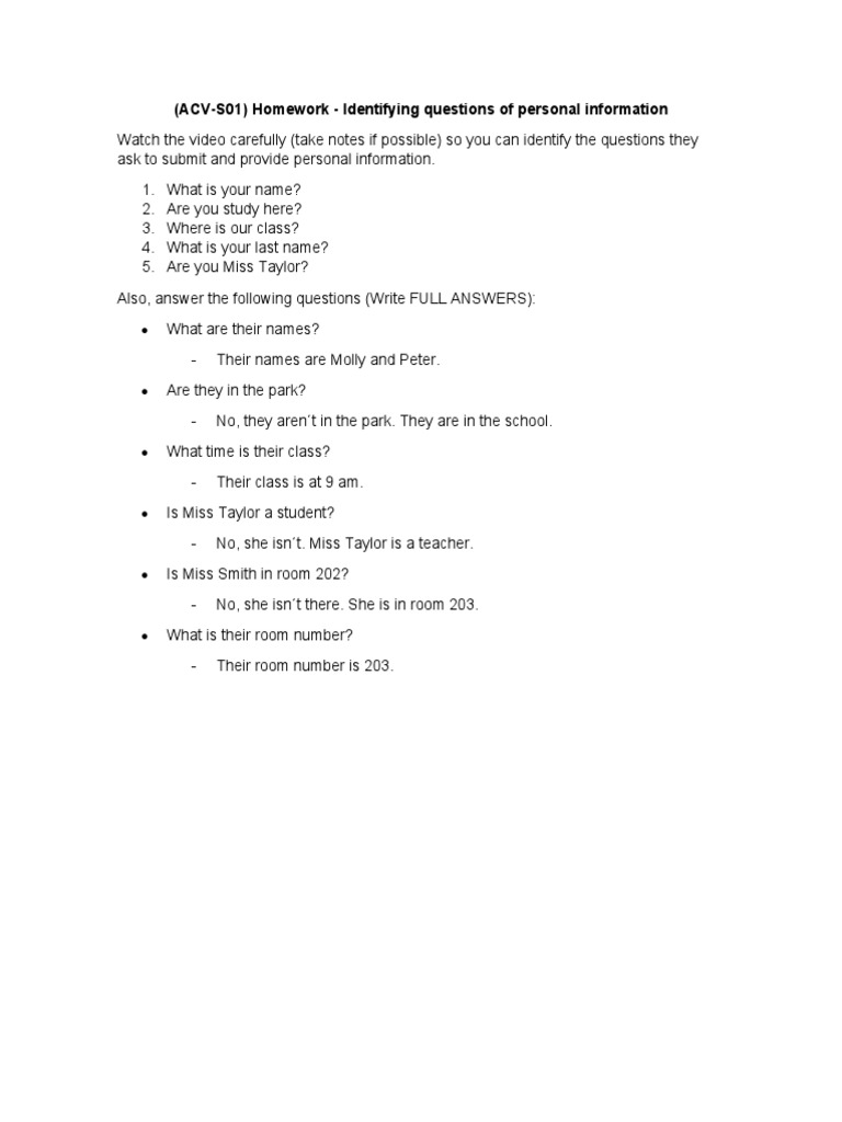 (ACV-S01) Homework - Identifying Questions of Personal Information ...