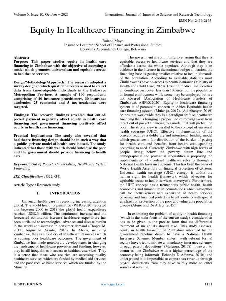 Equity in Healthcare Financing in Zimbabwe | PDF | Health Care ...