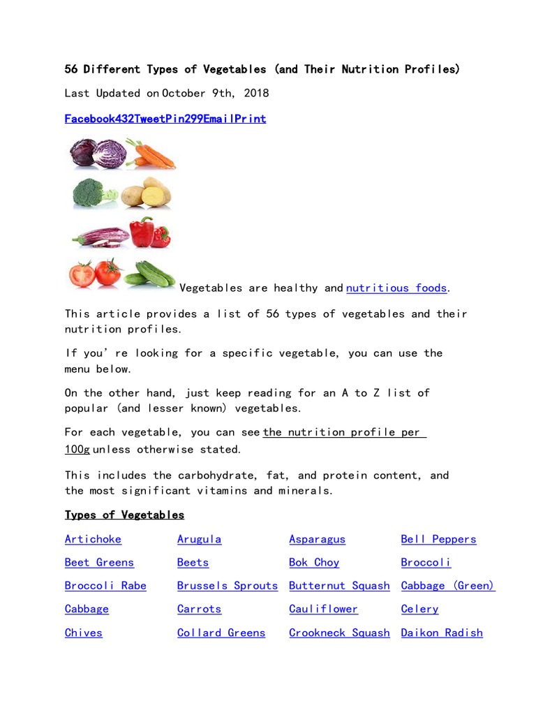 56 Different Types of Vegetables | PDF | Leaf Vegetable | Vegetables
