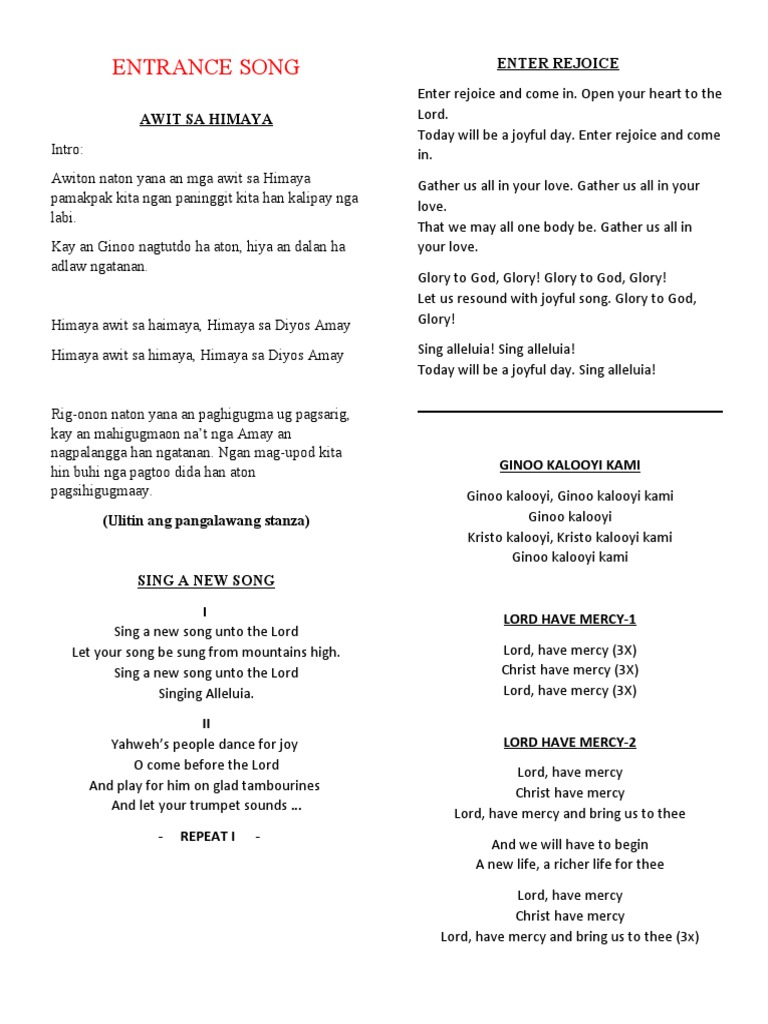 Entrance Song: Enter Rejoice | PDF | Lord's Prayer | Religious Belief ...