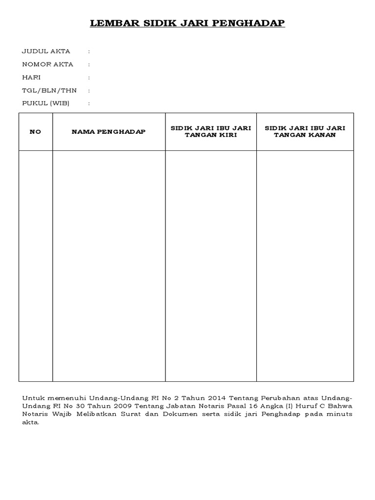 Lembar Sidik Jari Penghadap | PDF