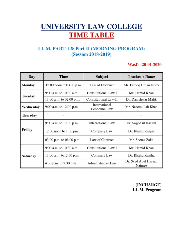 University Law College: Time Table | PDF | Justice | Crime & Violence