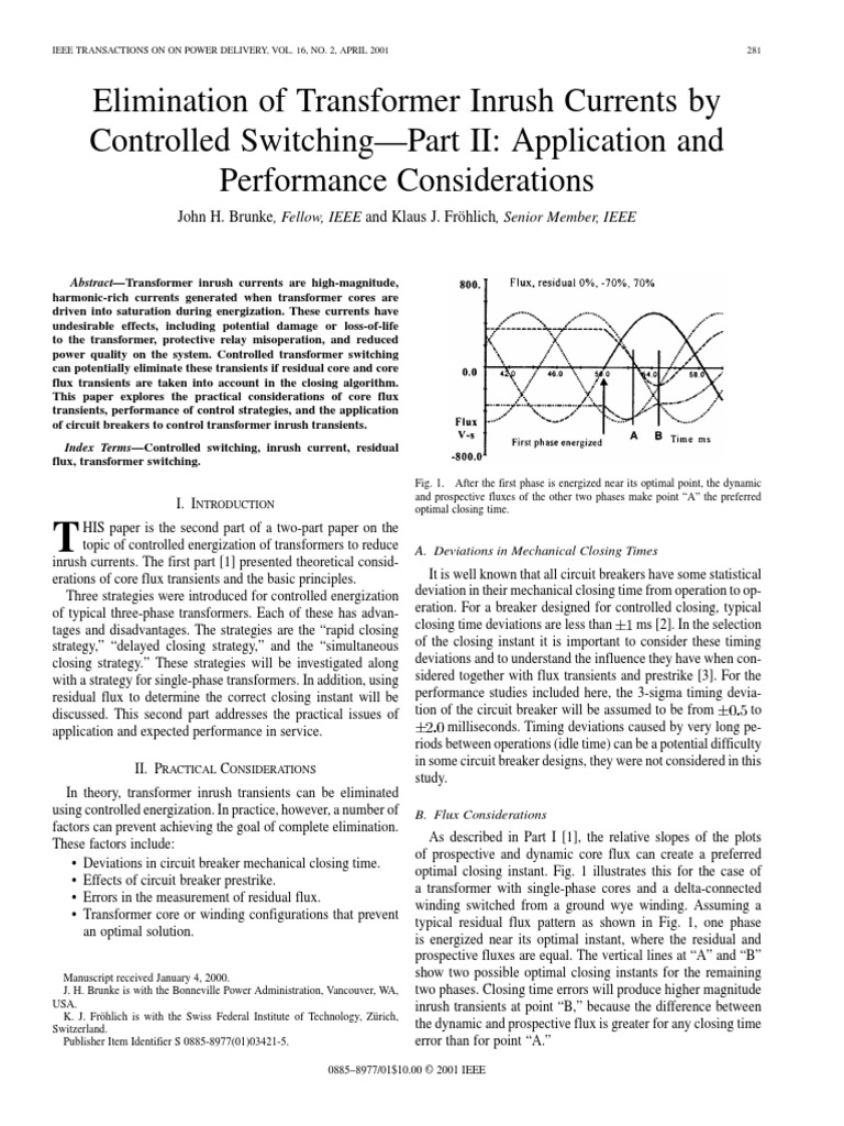 Elimination of Transformer Inrush Currents by Controlled Switching-Part ...