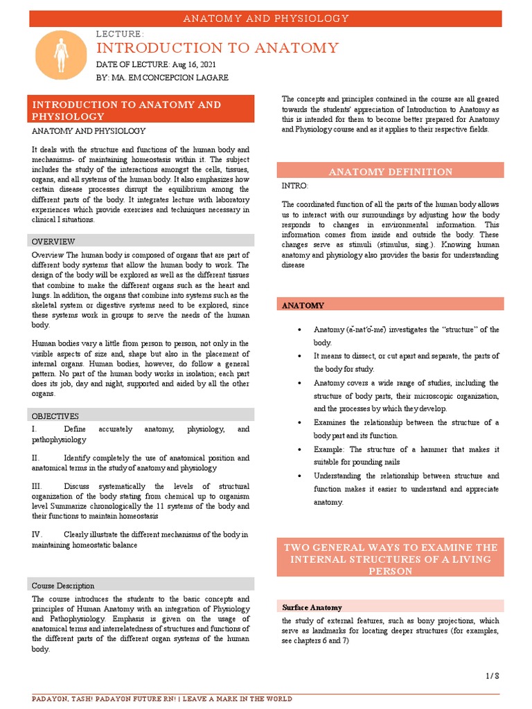 2021 - 1st Sem - INTRODUCTION TO ANATOMY AND PHYSIOLOGY TRANS | PDF ...