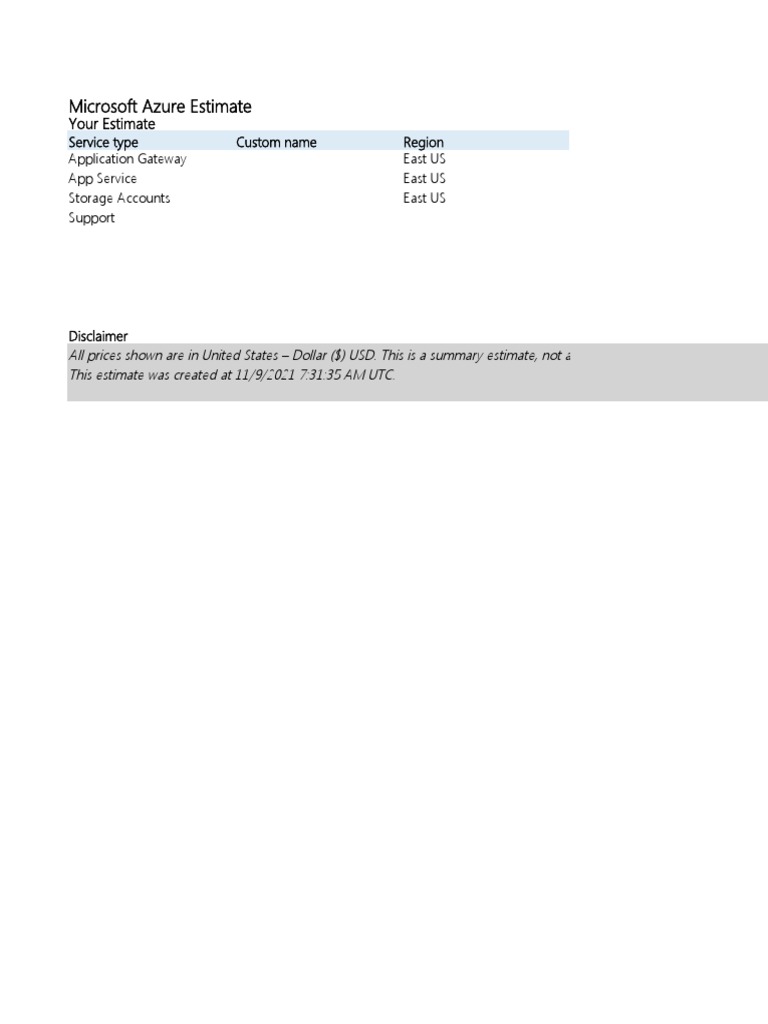 Azure Calculator ExportedEstimate | PDF