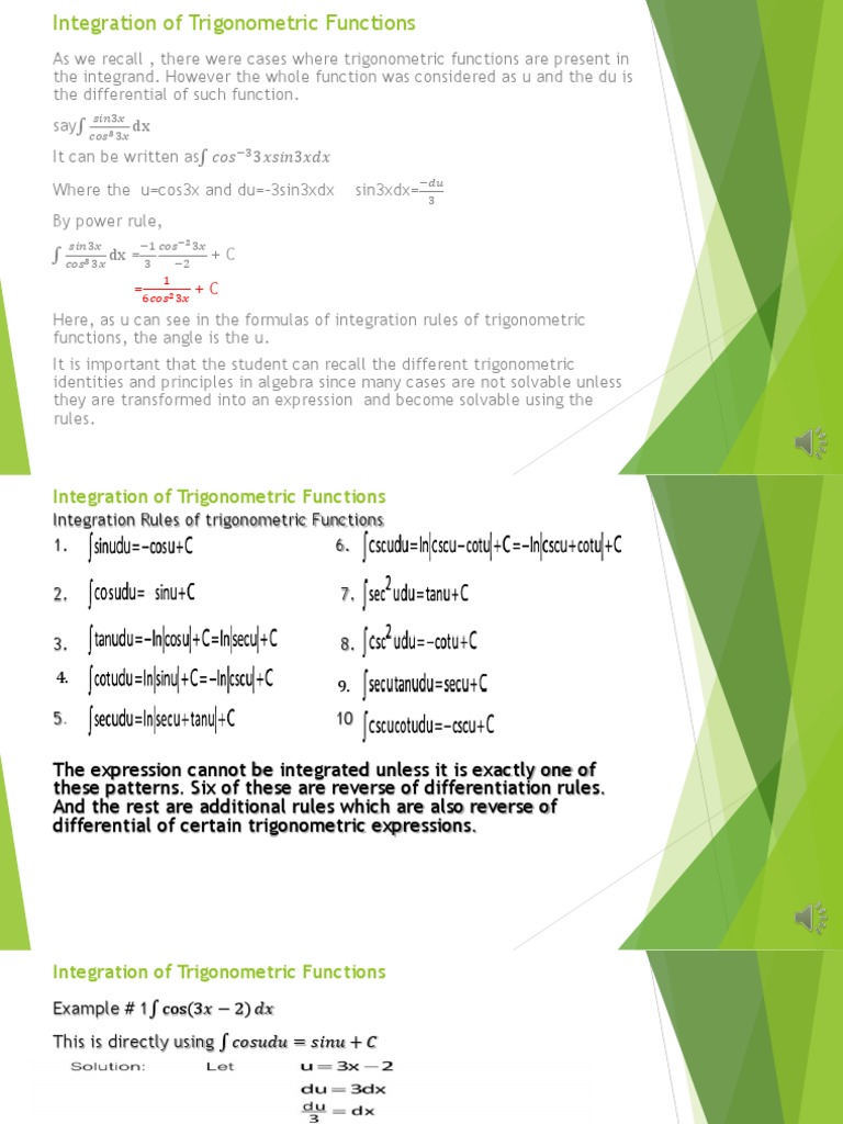 Integration Using Trigo Funtions | PDF | Integral | Function (Mathematics)
