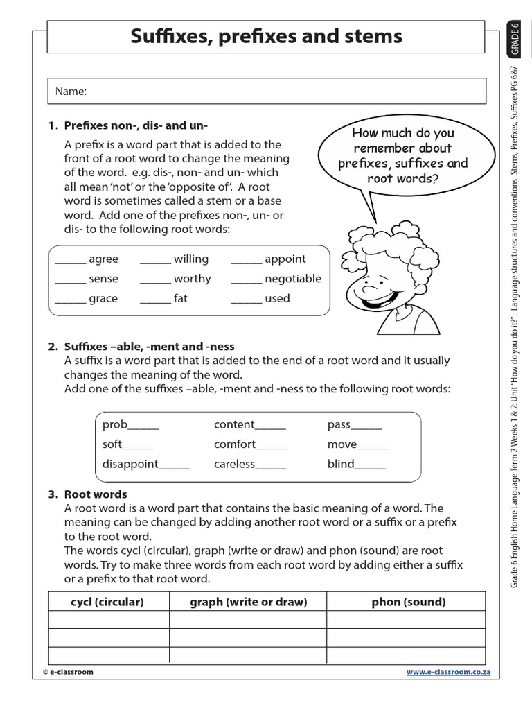 Grade 6 Week 16 Eng Suffixes Prefixes Stems | PDF | Word | Human ...