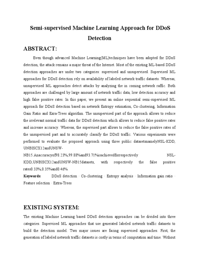 Semi Supervised Machine Learning Approach For DDOS Detection | PDF | Machine Learning | Denial ...