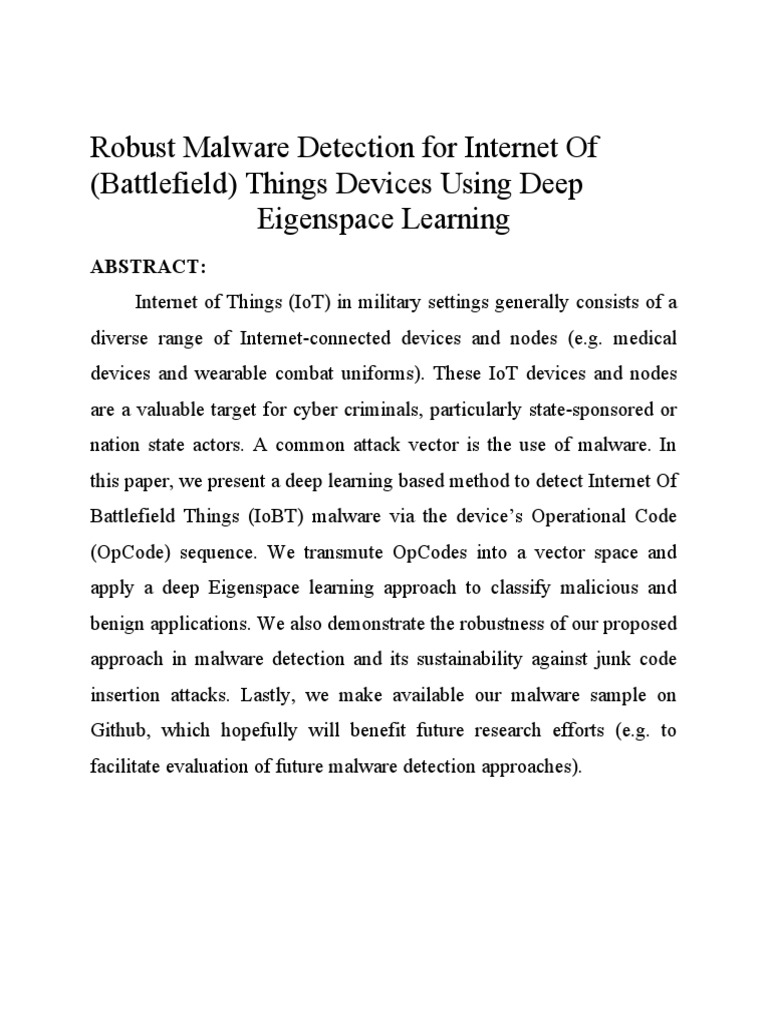 Robust Malware Detection For Iot Devices Using Deep Eigenspace Learning | PDF | Malware ...