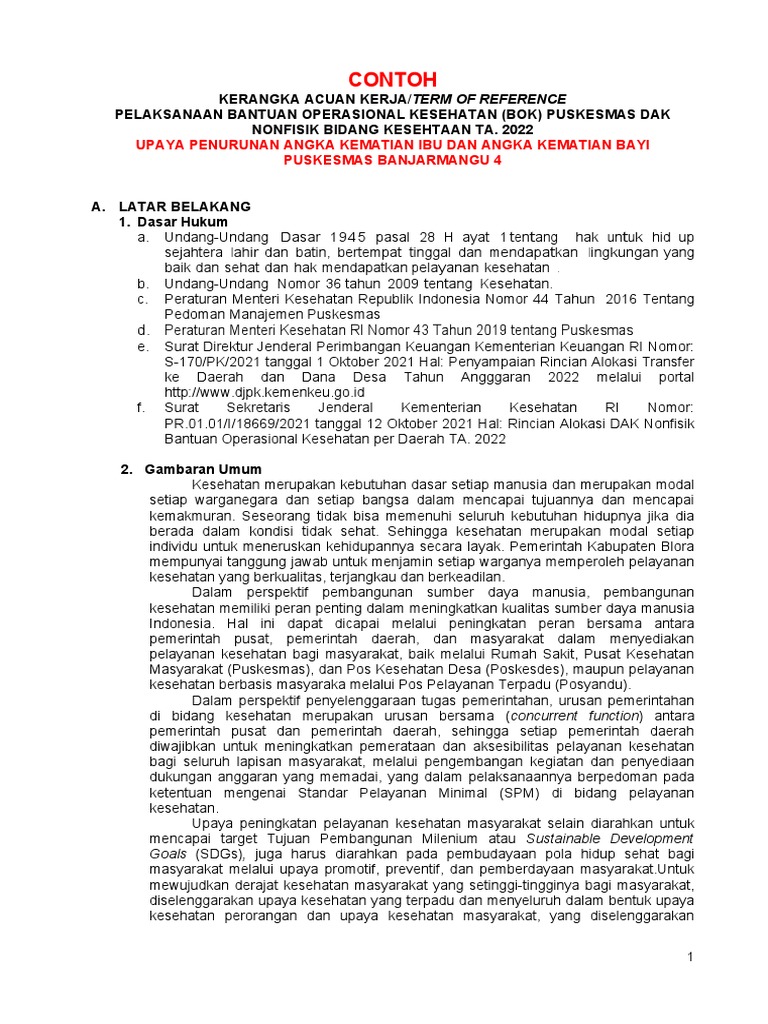 Draft Tor Bok Puskesmas 2022 - Upaya Aki - Akb | PDF