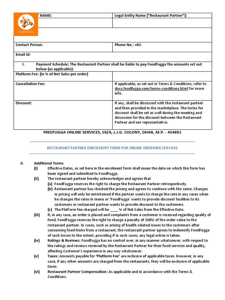 Restaurant Registration Form New | PDF | Fee | Taxes