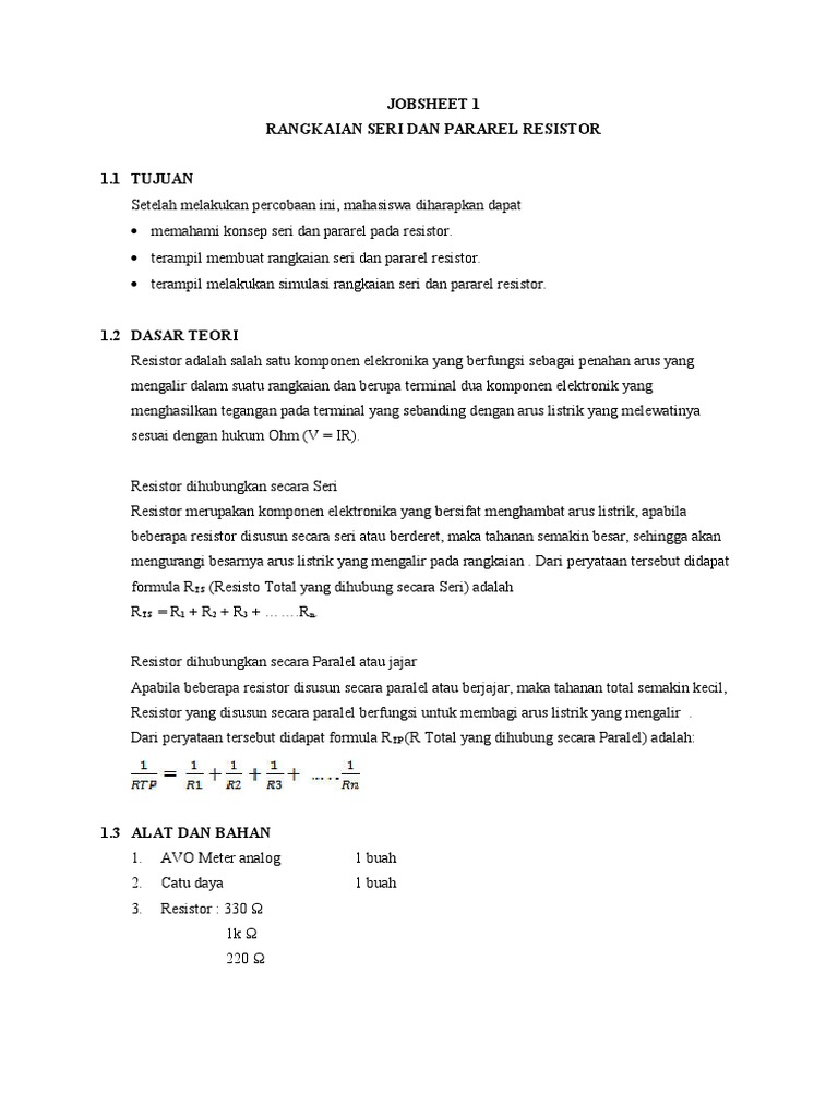 Jobsheet 1-Multimeter Sebagai Volt Meter Dan Ampere Meter | PDF