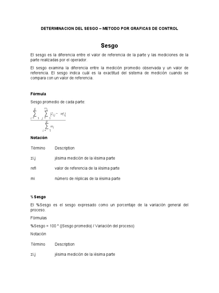 Determinacion Del Sesgo | PDF | Medición | Método científico