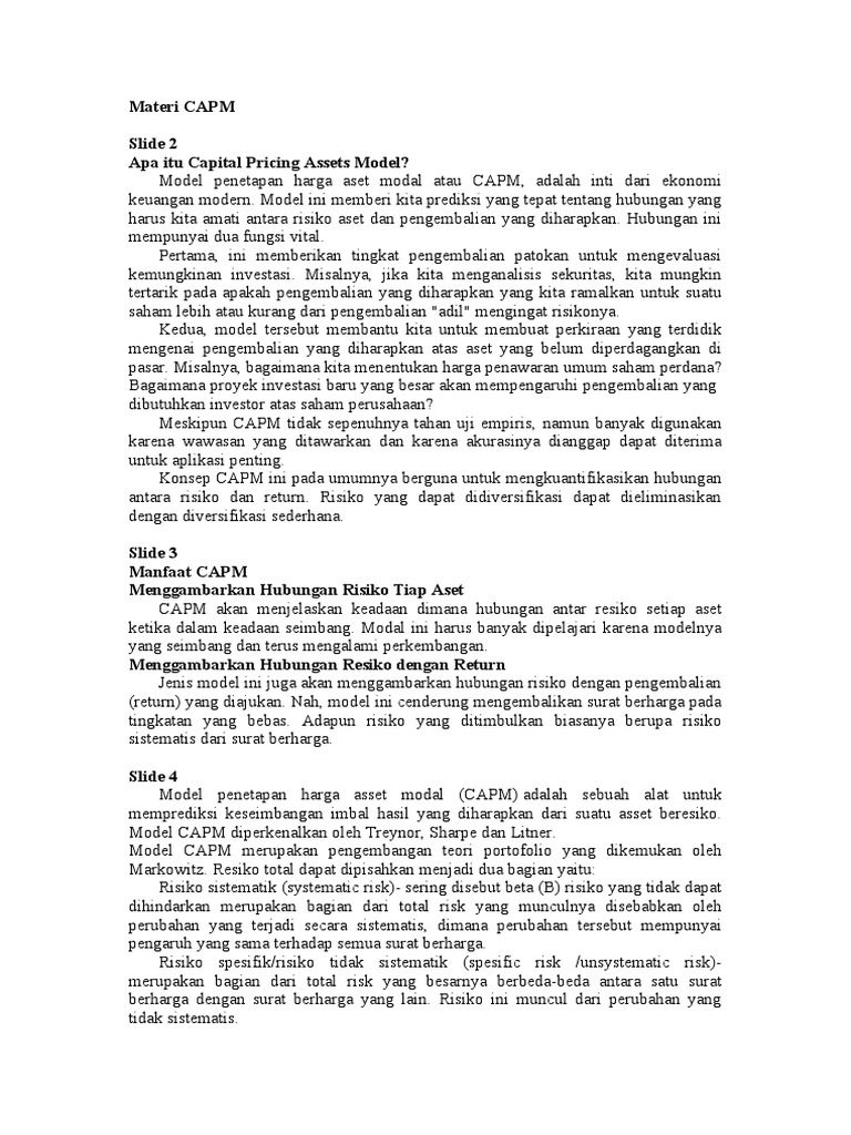 Materi Presentasi CAPM | PDF