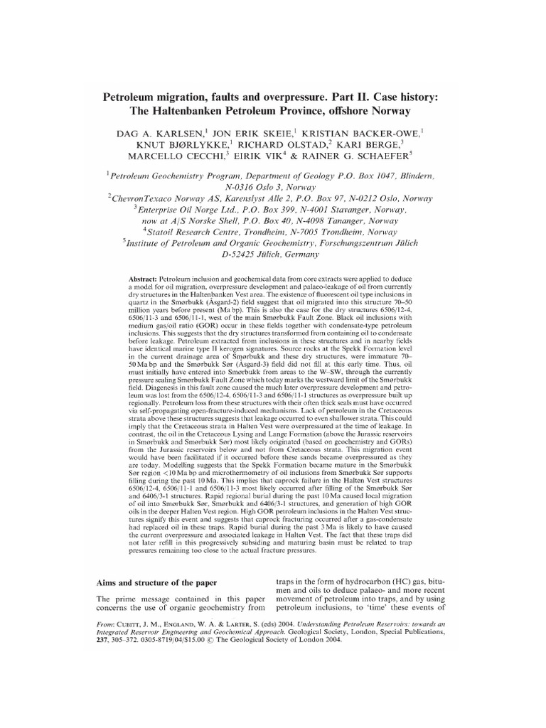 (2004 Karlsen Et Al.) Petroleum Migration, Faults and Overpressure. Part II. Case History The ...