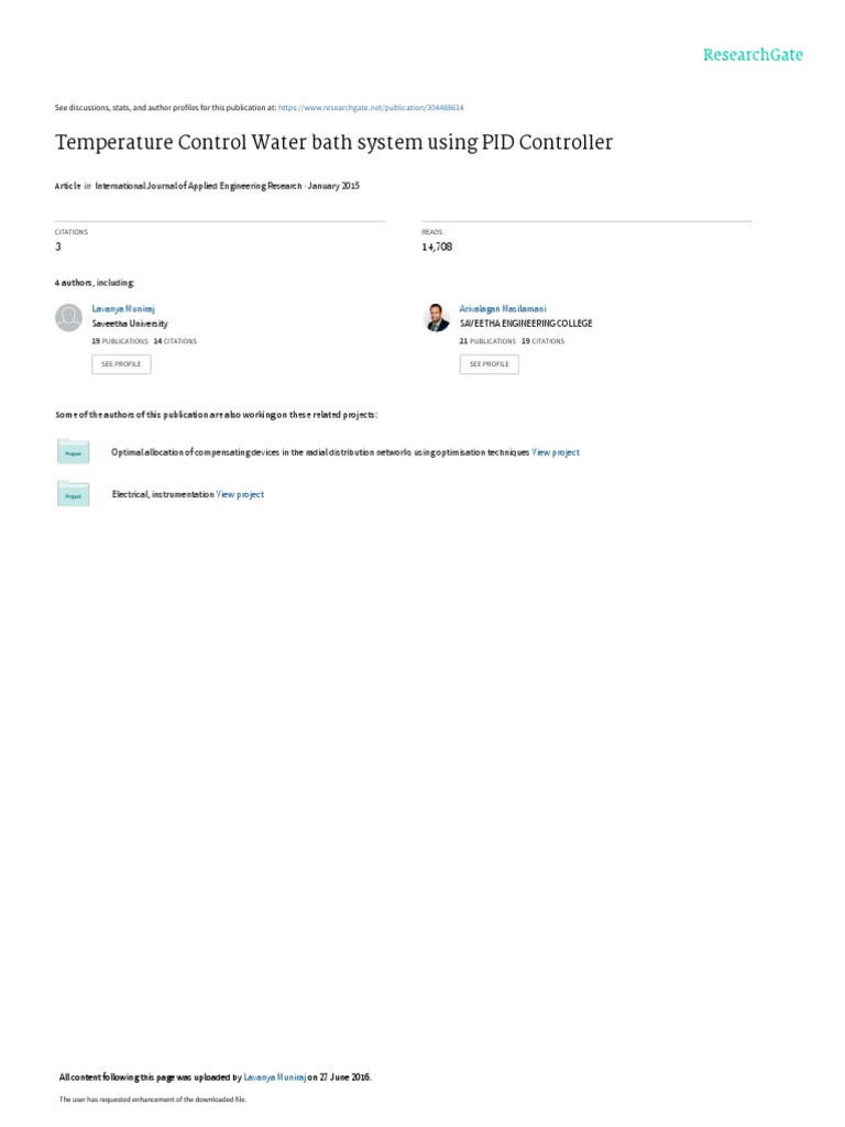Temperature Control Water Bath System Using PID Controller | PDF | Control Theory | Engineering