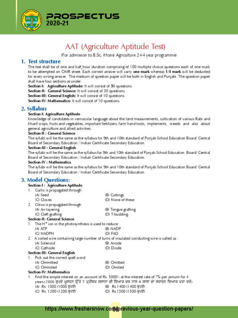 Pau Aat Model Paper | PDF | Agriculture