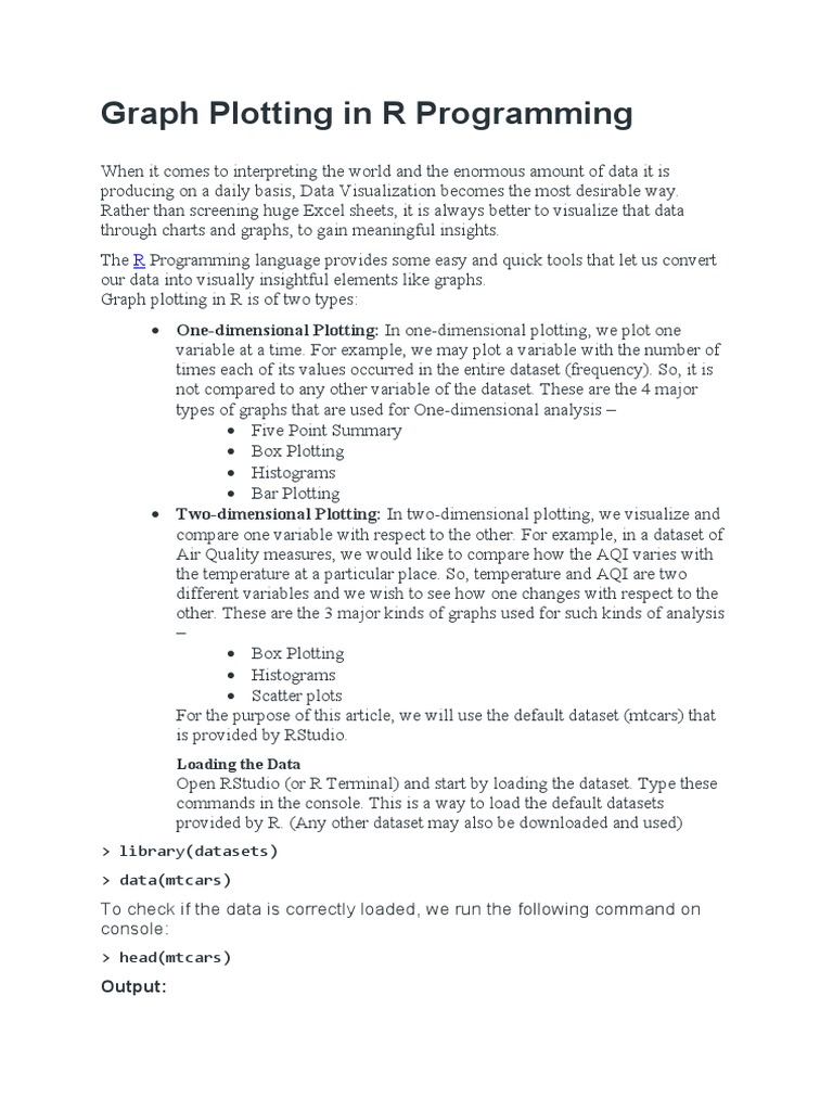 Graph Plotting in R Programming | PDF | Infographics | Scatter Plot