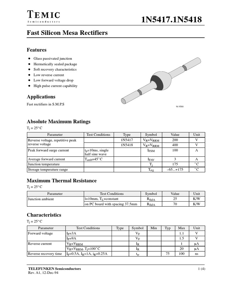Fast Silicon Mesa Rectifiers: Features | PDF | Rectifier | Diode