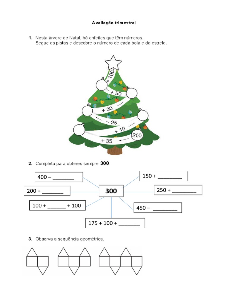 Ficha Matematica 2 Ano Avaliacao Trimestral 1 Periodo | PDF