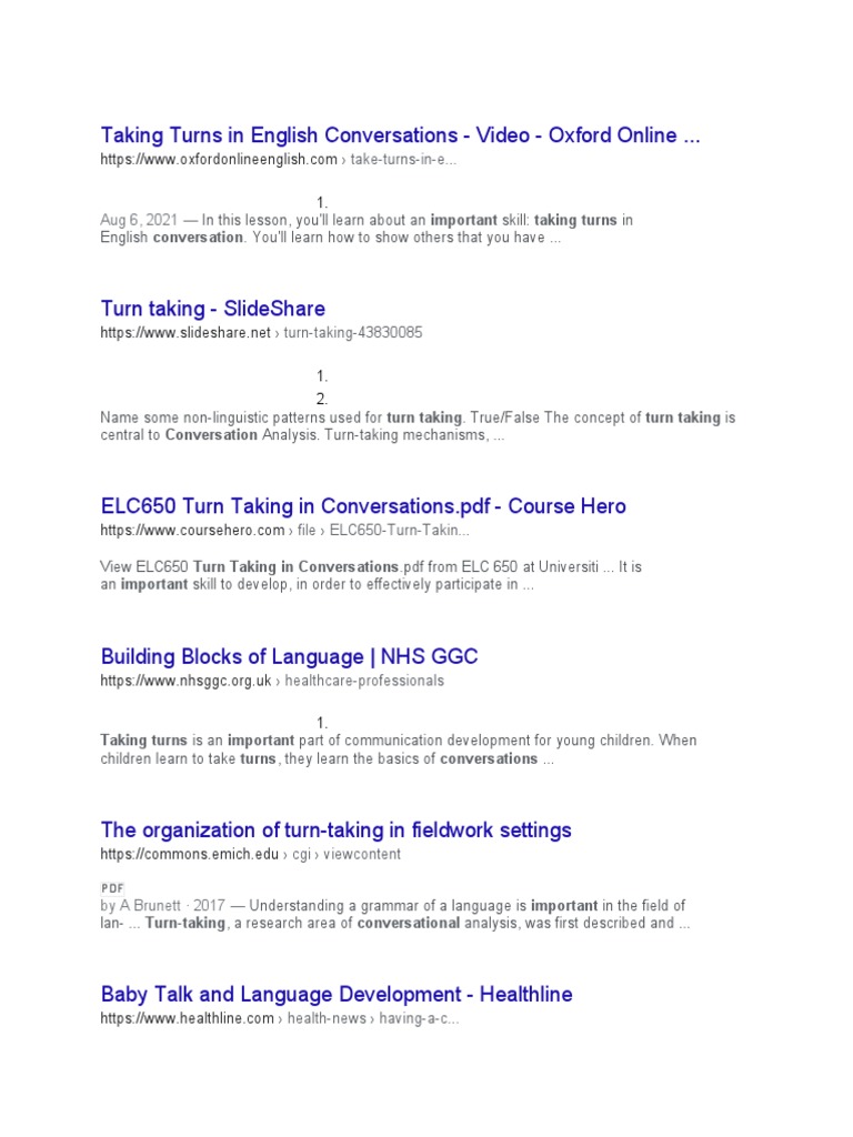 Important Taking Turns Conversation: Take-Turns-In-E.. | PDF ...