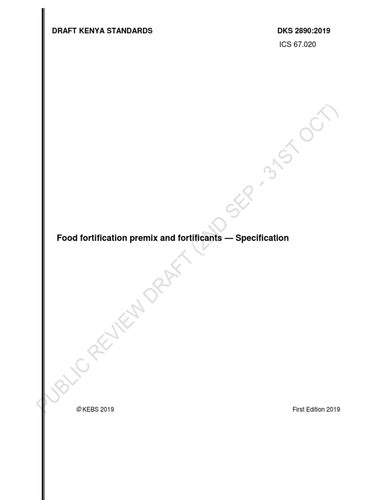 Ks 2890 2019 Food Fortification Premix and Fortificant Specification ...