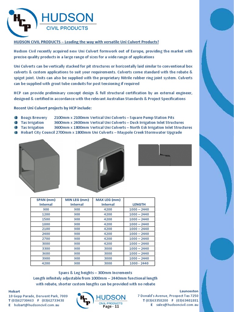 HUDSON CIVIL PRODUCTS - Leading The Way With Versatile Uni Culvert ...