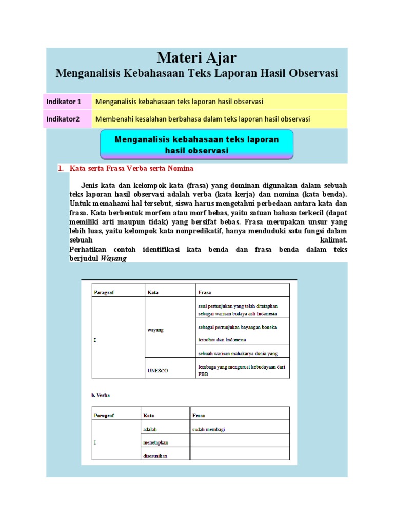 Bahan Ajar Teks Laporan Hasil Observasi | PDF